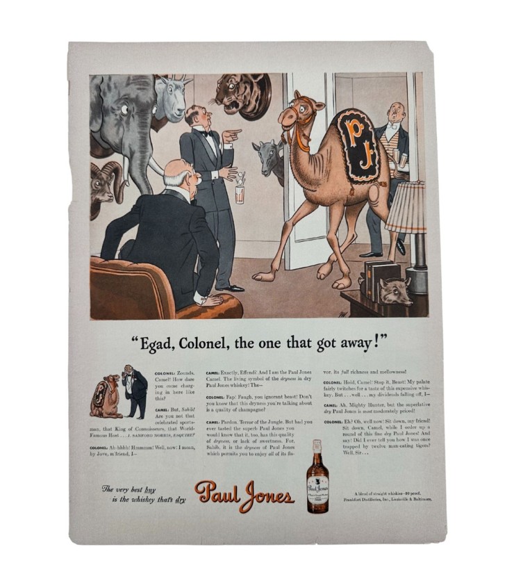 Publicité Whiskey Paul Jones Originale WWII - Humour Militaire US